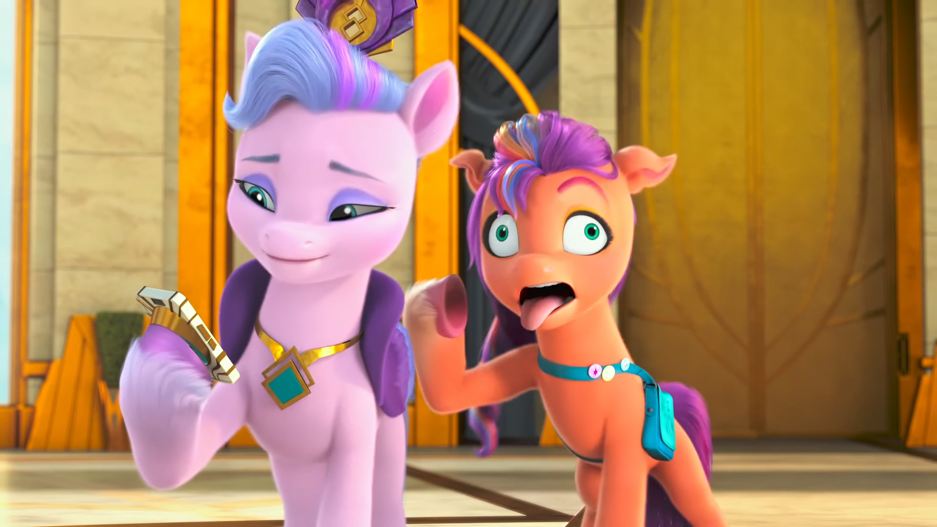 #3138337 - safe, screencap, queen haven, sunny starscout, earth pony ...