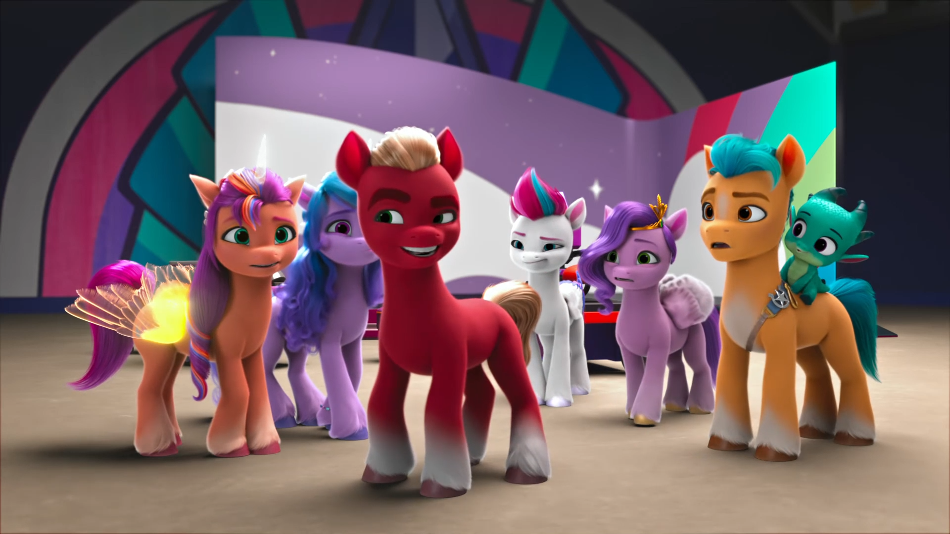 #3138397 - safe, screencap, hitch trailblazer, izzy moonbow, pipp petals, sparky sparkeroni ...