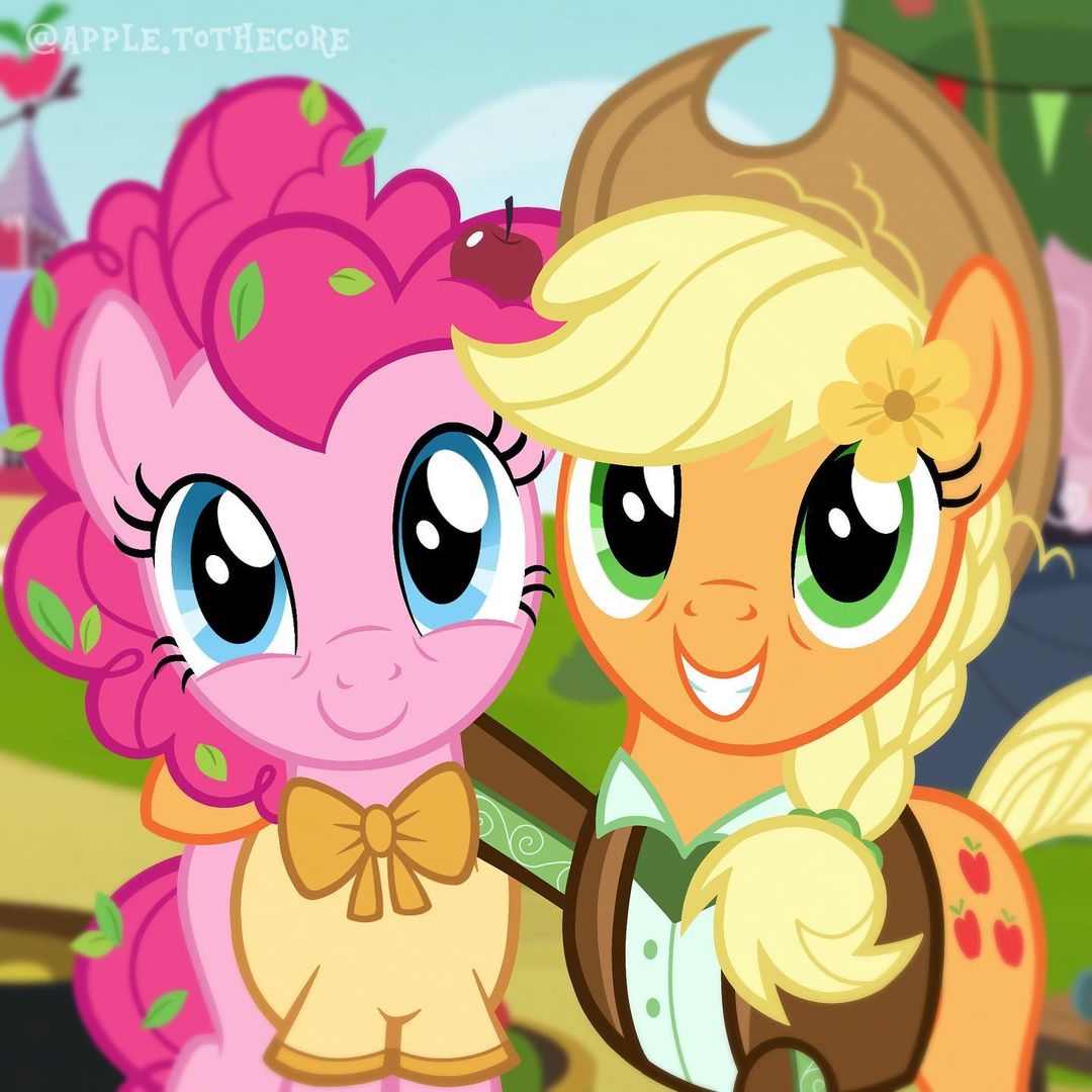 #3163780 - safe, artist:apple.tothecore, applejack, pinkie pie, earth ...