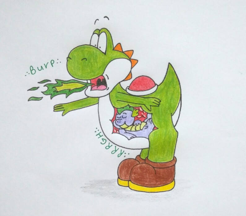 #3186846 - suggestive, artist:gameponygirl1, spike, dragon, yoshi, g4, burp, eaten alive, fire ...