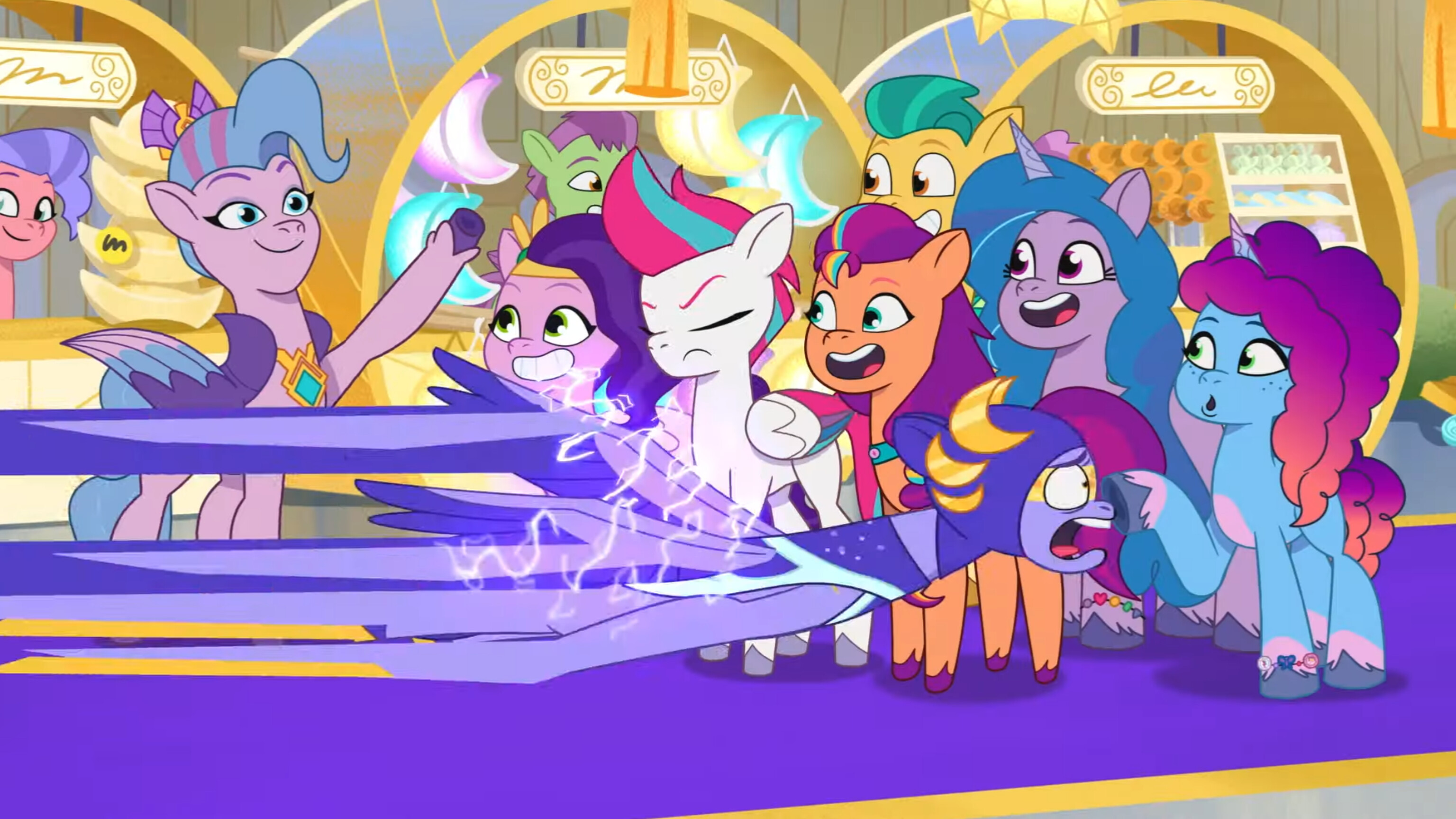 #3188264 - safe, screencap, hitch trailblazer, izzy moonbow, misty brightdawn, pipp petals ...