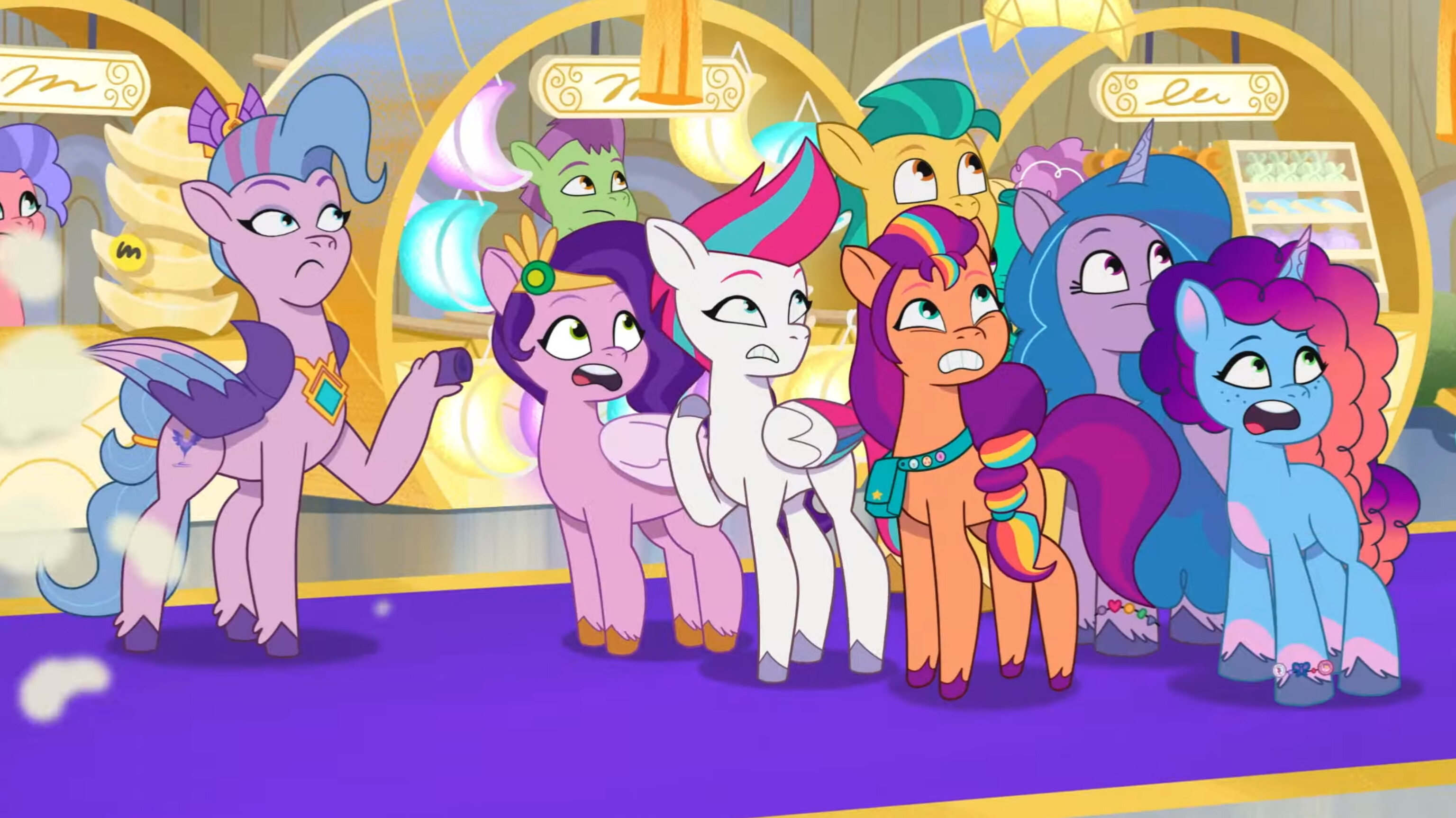 #3188265 - safe, screencap, hitch trailblazer, izzy moonbow, misty brightdawn, pipp petals ...