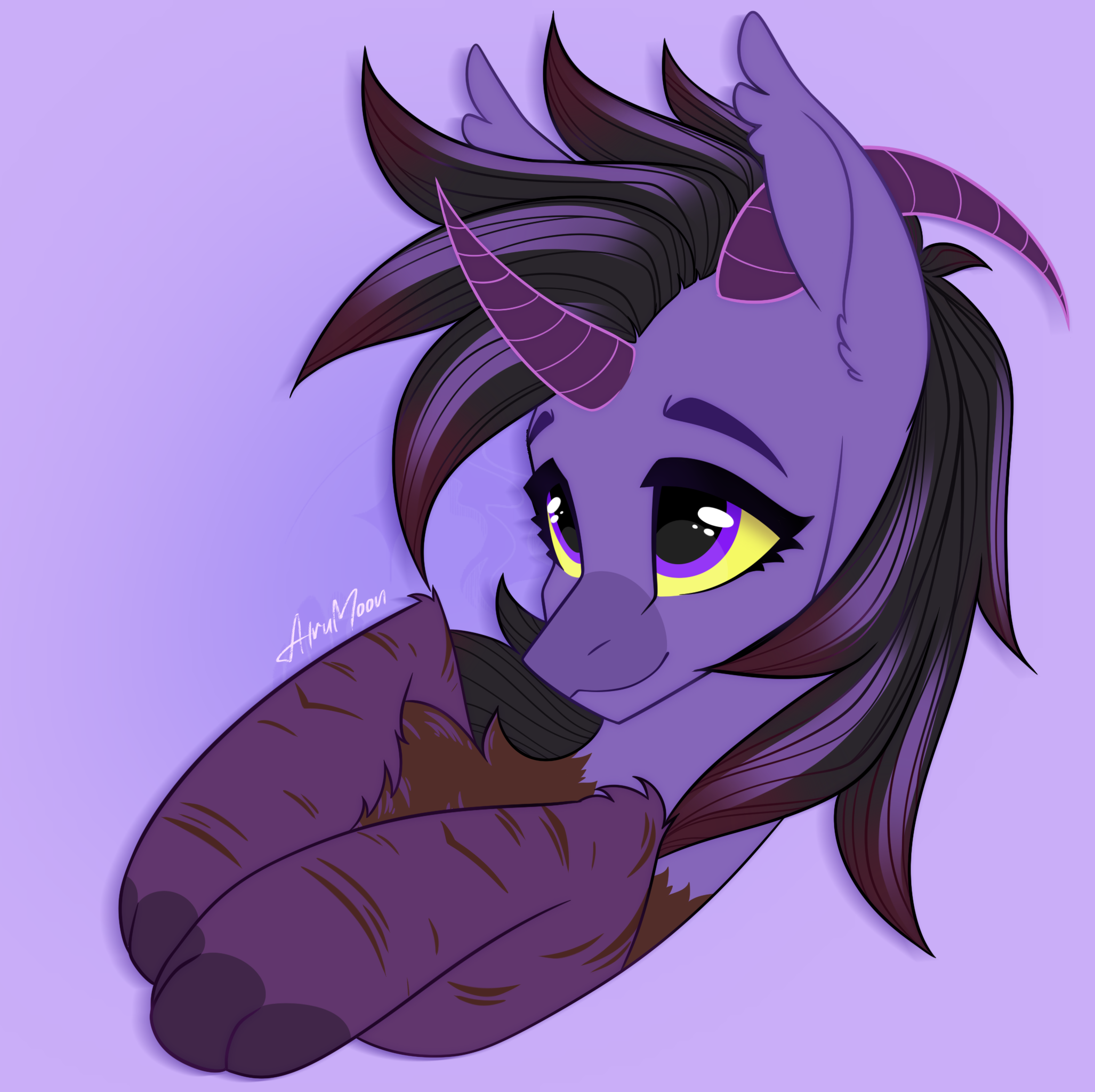 #3203831 - safe, artist:alrumoon_art, oc, oc only, bust, curved horn ...