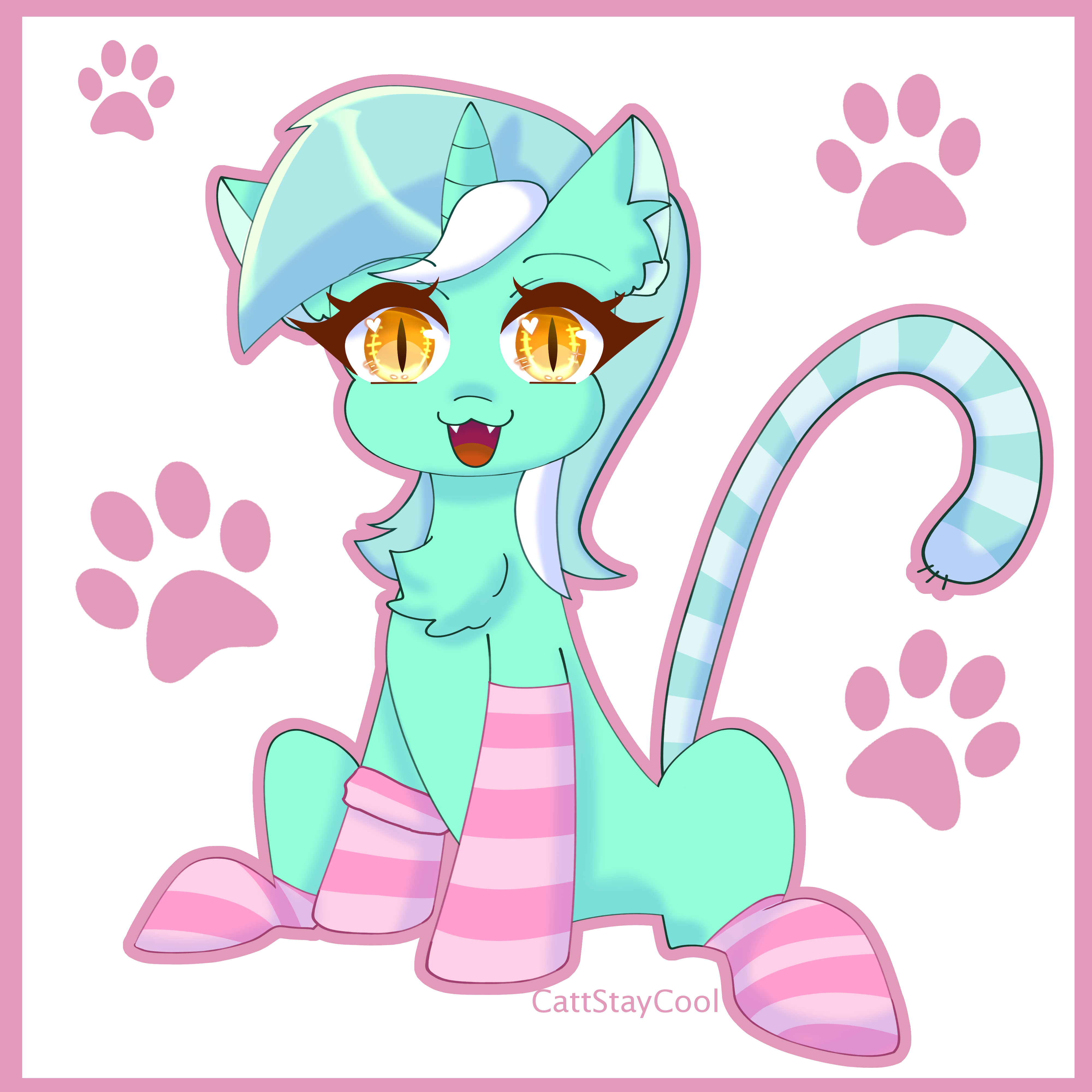 #3281384 - safe, artist:cattstaycool, lyra heartstrings, cat, cat pony ...