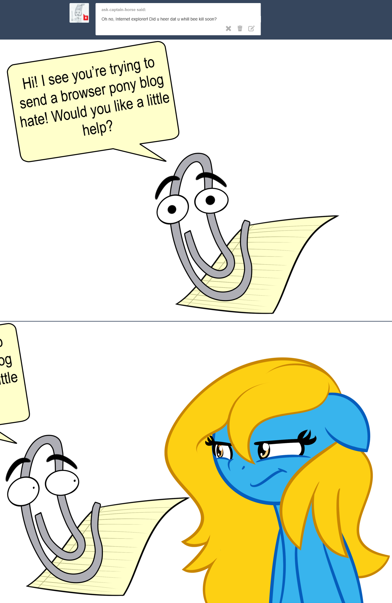 #3284187 - safe, artist:furrgroup, oc, oc only, oc:internet explorer, earth pony, pony, ask ...