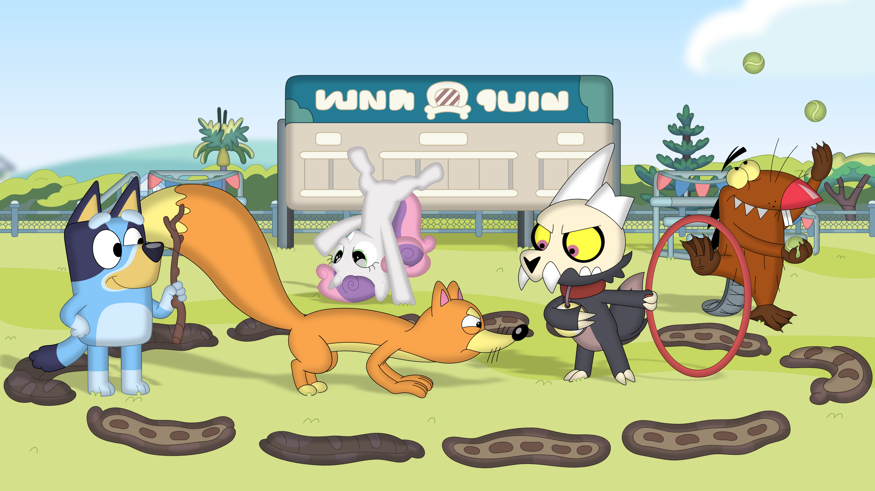 #3286154 - safe, artist:porygon2z, sweetie belle, beaver, dog, fox ...