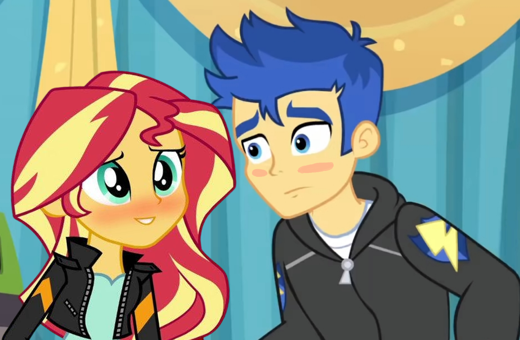 #3461770 - safe, artist:3d4d, flash sentry, sunset shimmer, equestria girls, g4, duo, duo male ...