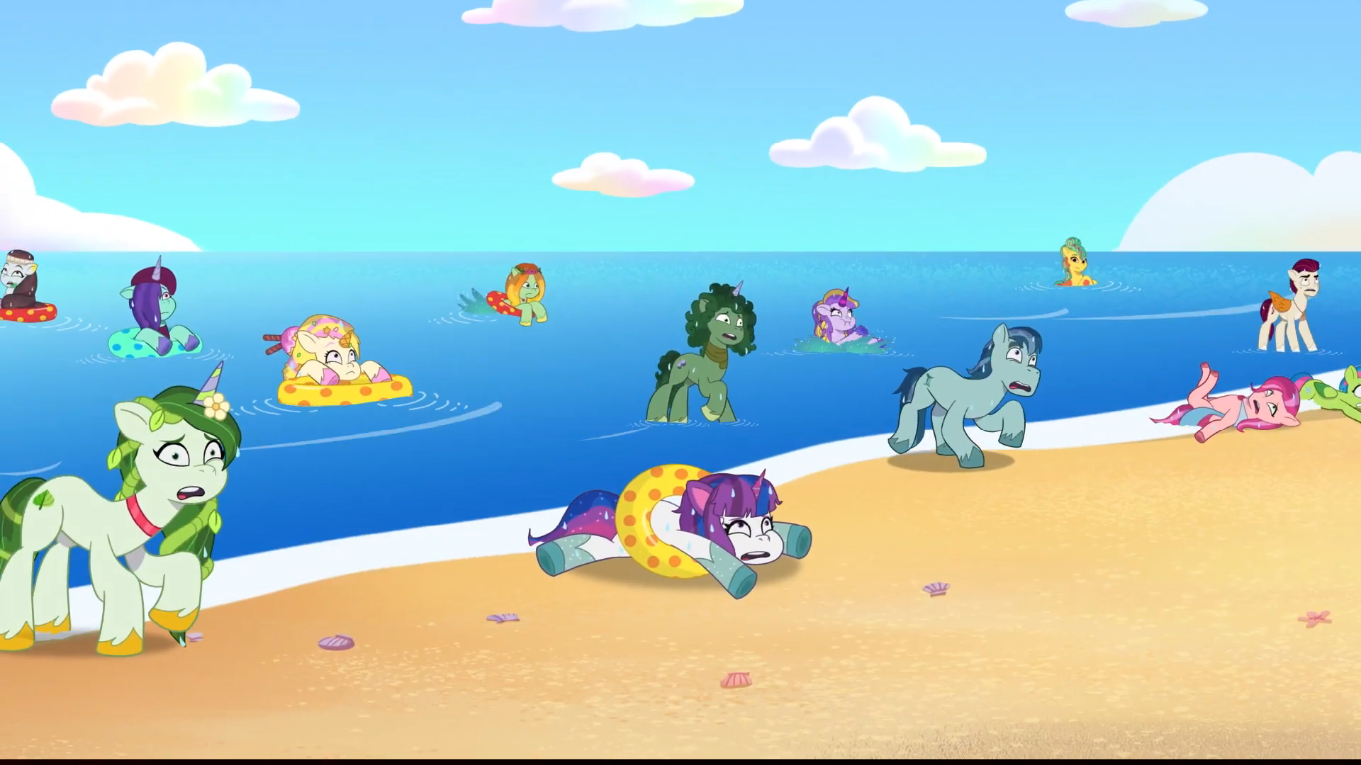 #3466261 - safe, screencap, dapple, dreamy (g5), fantastic shimmer, flowa queen, leaf pony ...