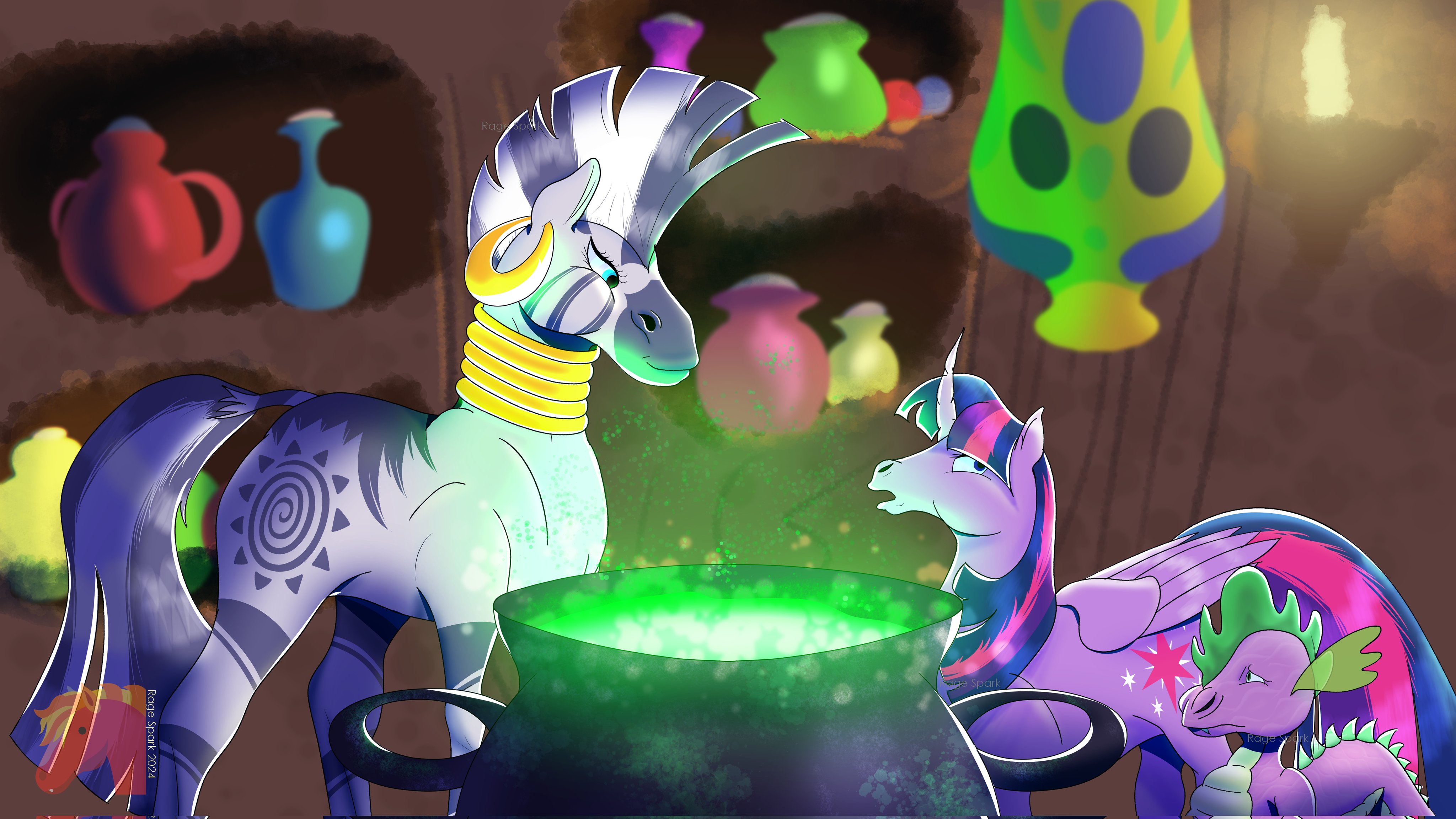 #3476026 - safe, artist:ragedox, spike, twilight sparkle, zecora ...