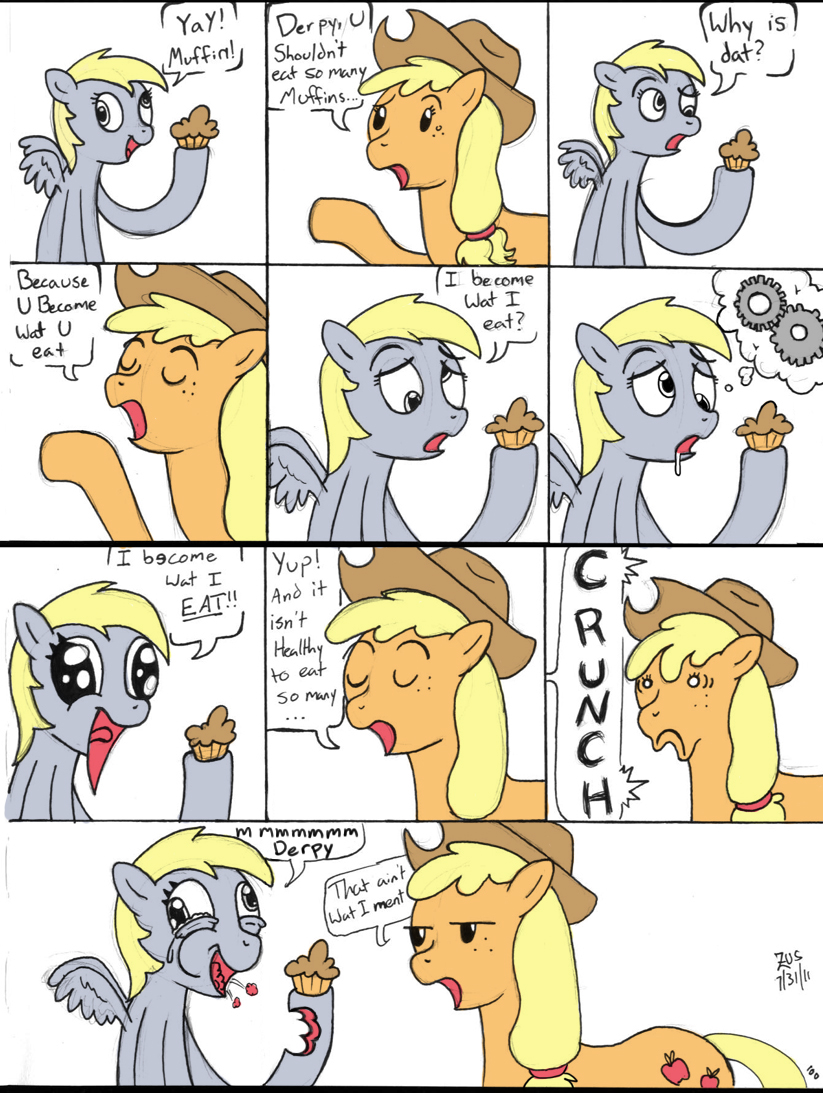 #3487651 - semi-grimdark, artist:blue-von, applejack, derpy hooves ...