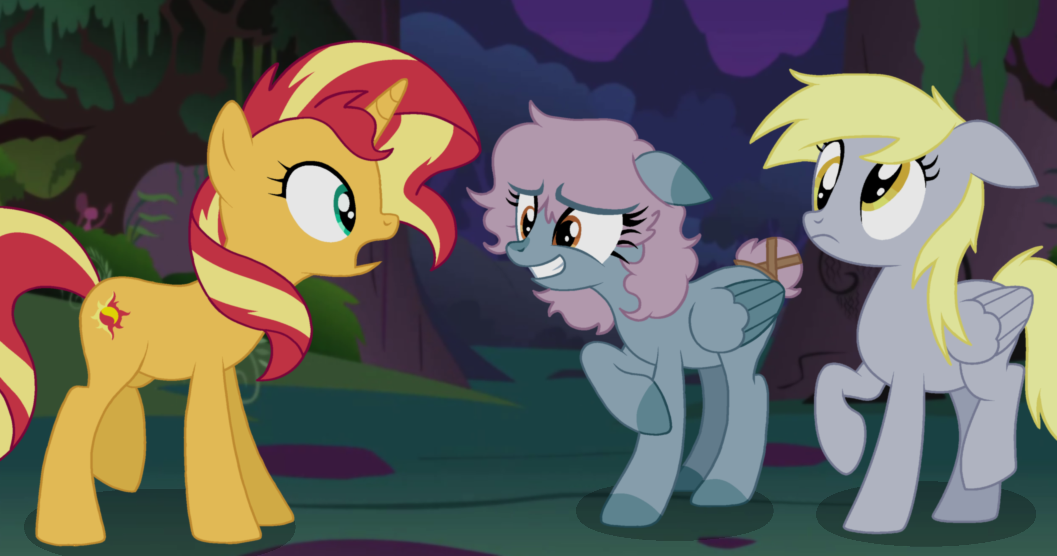 #3492430 - safe, artist:brynnstic, artist:emperor-anri, derpy hooves, sunset shimmer, oc, oc ...