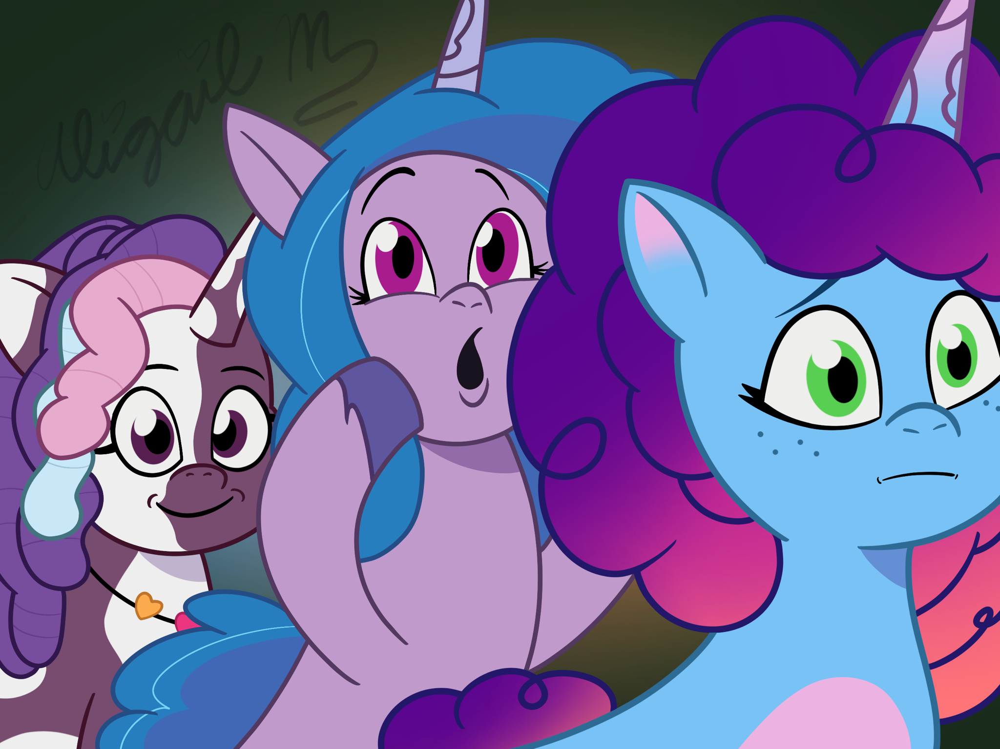 #3492659 - safe, artist:abigail m., izzy moonbow, misty brightdawn ...