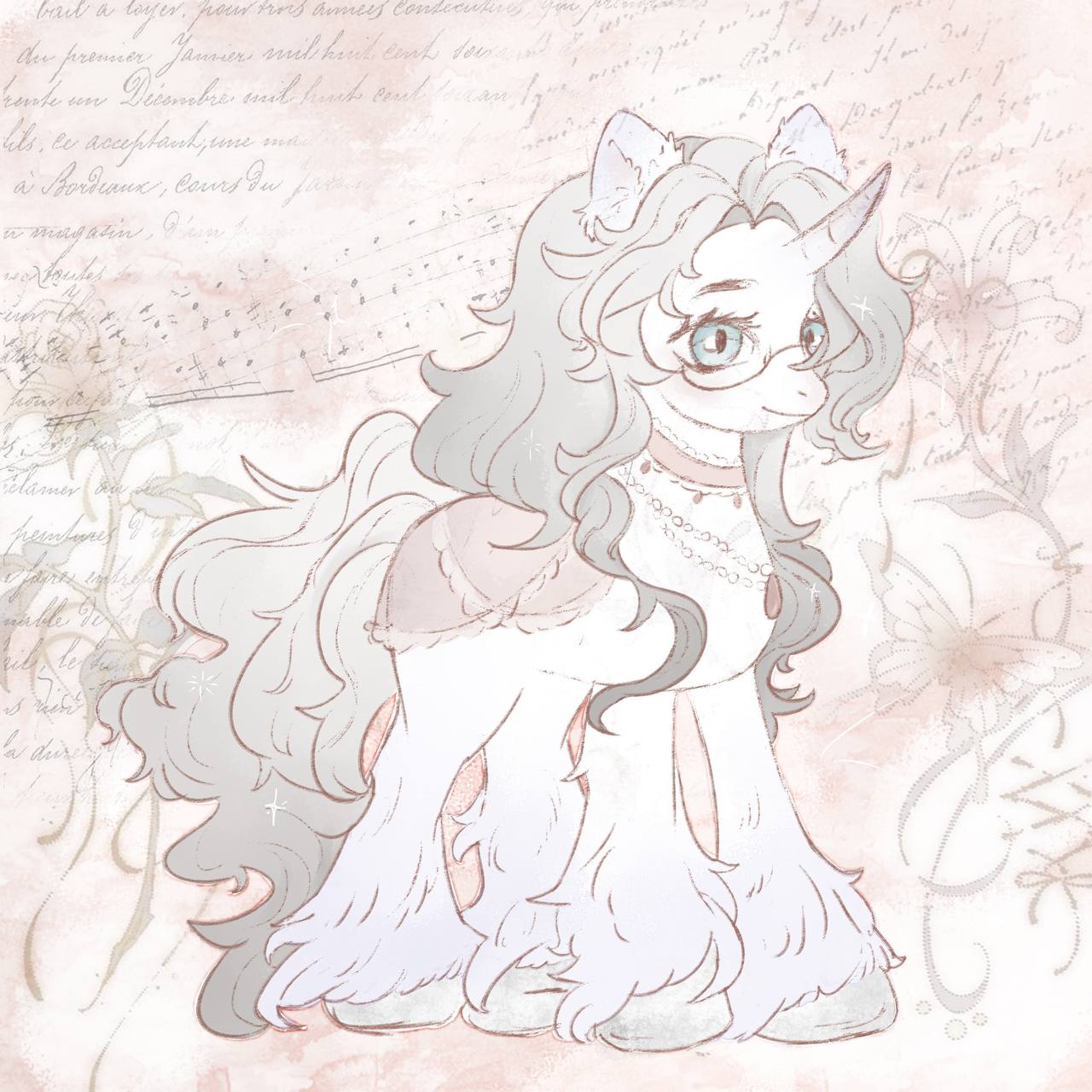 #3494900 - safe, artist:ashberry_frei, oc, oc only, unicorn, glasses, horn, jewelry, unicorn oc ...