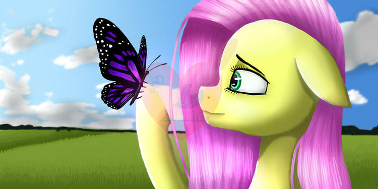 #3496348 - safe, artist:creampaint12, fluttershy, butterfly, pegasus ...