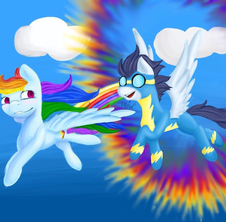 #3498068 - safe, rainbow dash, soarin', pegasus, pony, female, flying ...