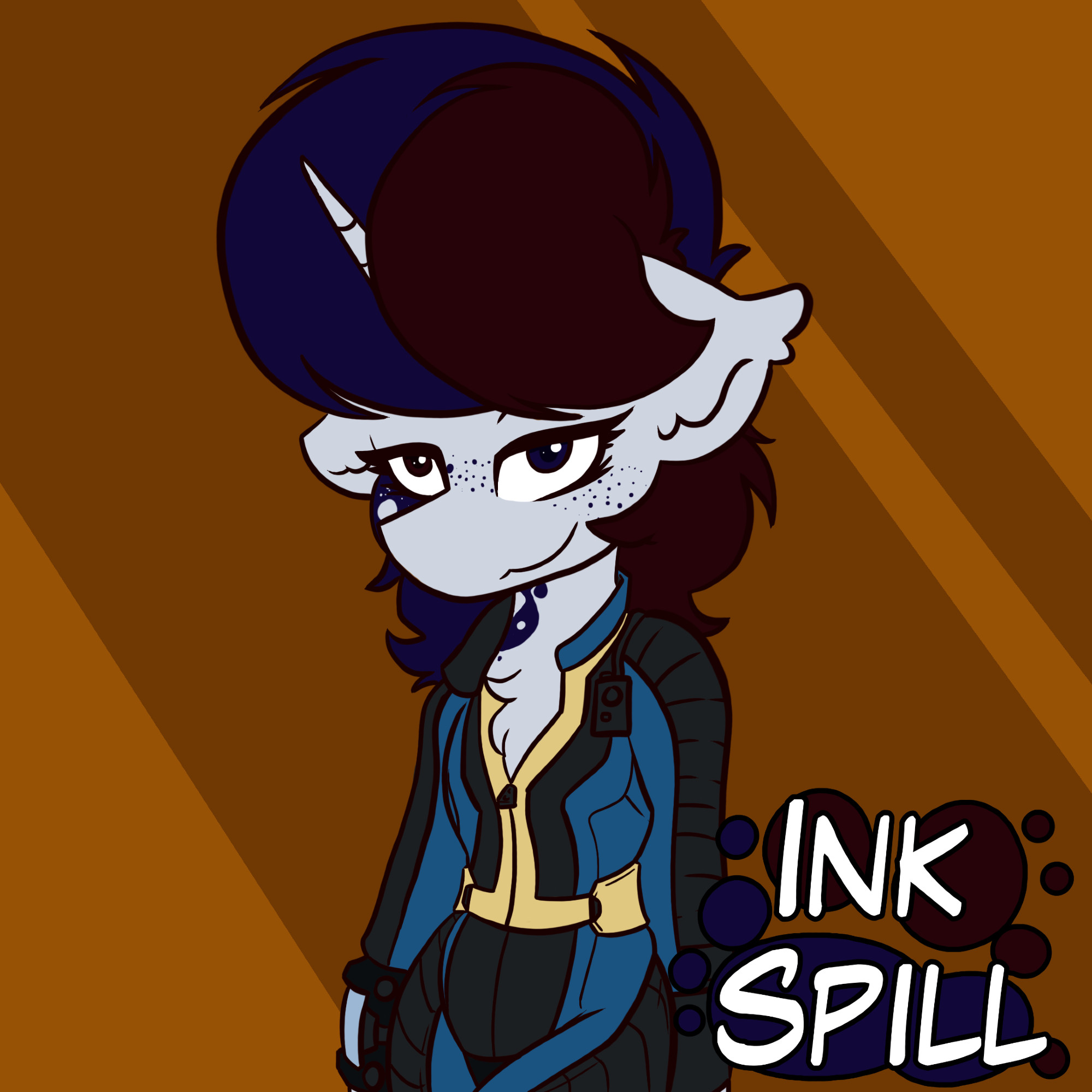 #3479528 - safe, artist:kranonetwork, oc, oc only, oc:ink spill, unicorn, semi-anthro, chest ...