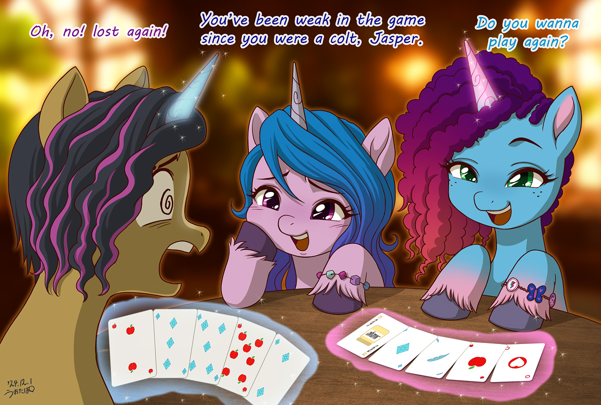 #3498719 - safe, artist:uotapo, izzy moonbow, jasper, misty brightdawn ...