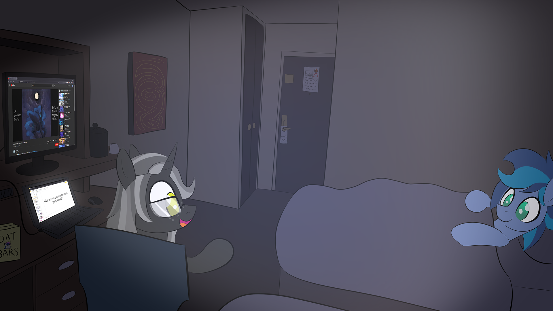 #3481898 - safe, artist:cortavi, oc, oc only, oc:cortavi, pegasus, pony, unicorn, bed, blanket ...