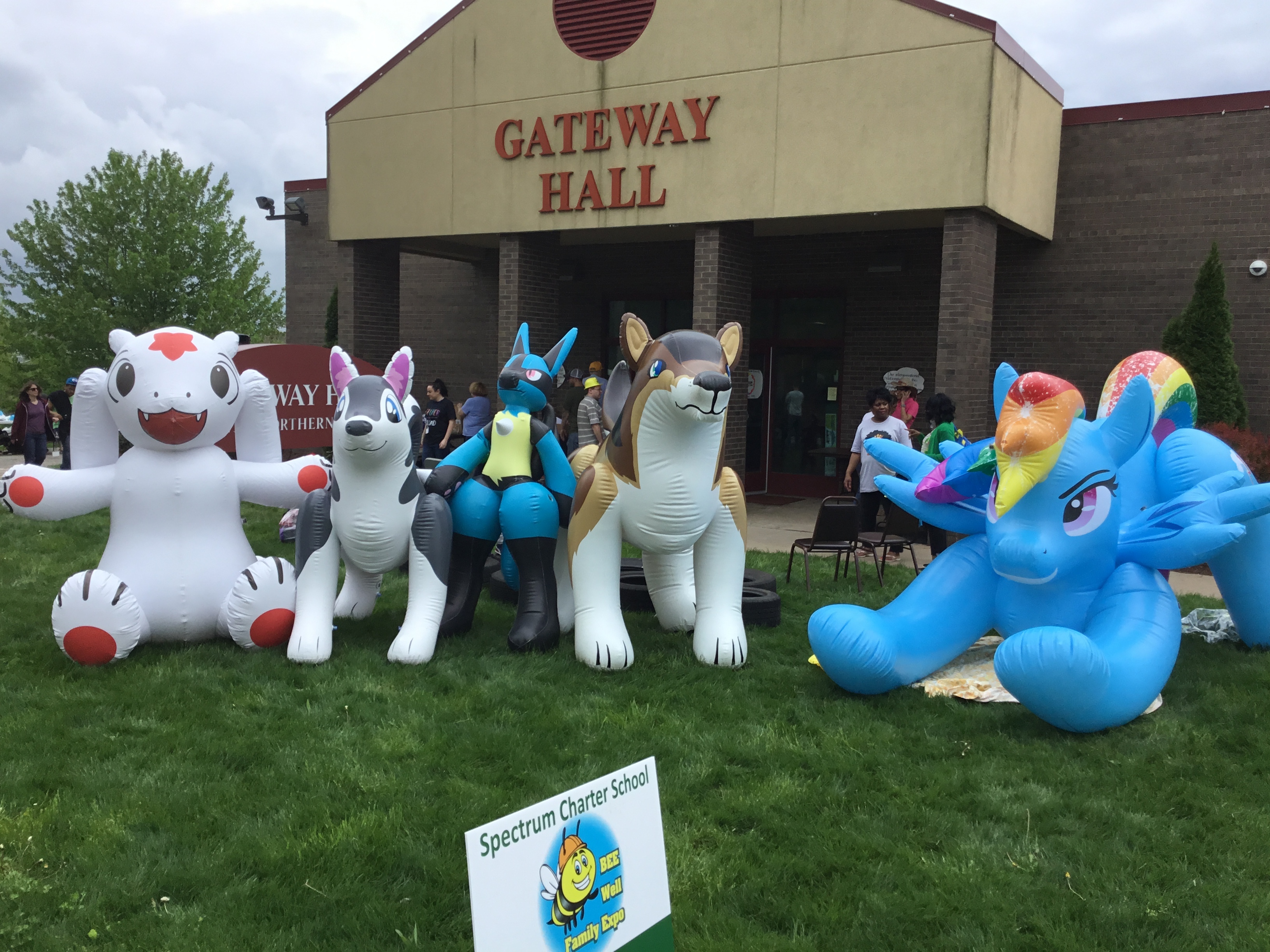 #3482960 - safe, rainbow dash, dog, human, husky, inflatable pony ...