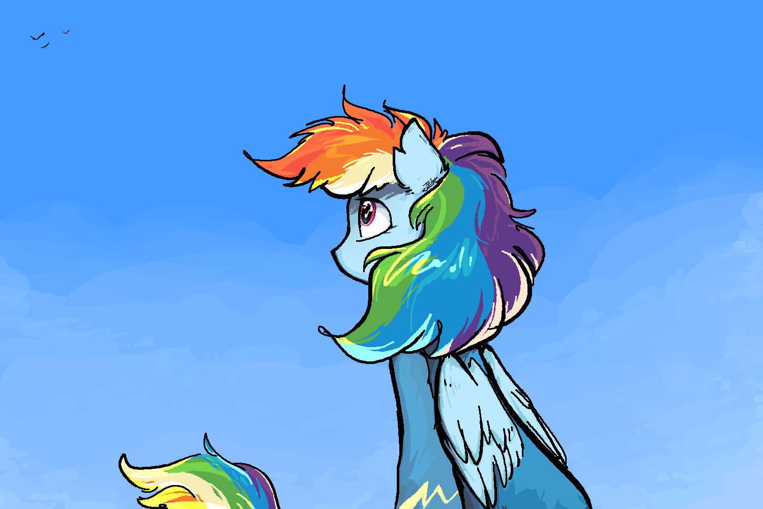 #3499015 - safe, alternate version, artist:jehr, rainbow dash, bird ...