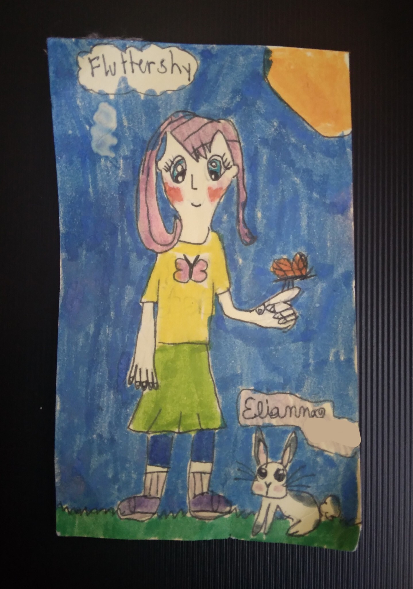 #3505024 - safe, artist:smile-files, angel bunny, human, g4, blue sky ...