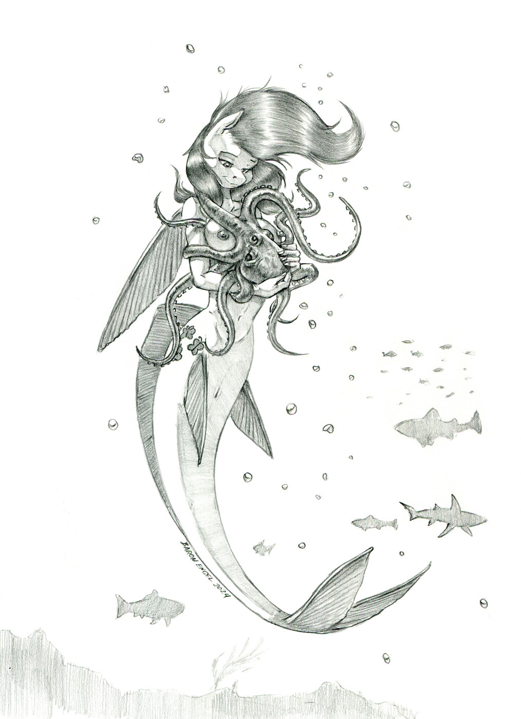 #3509604 - questionable, artist:baron engel, fluttershy, fish, mermaid ...