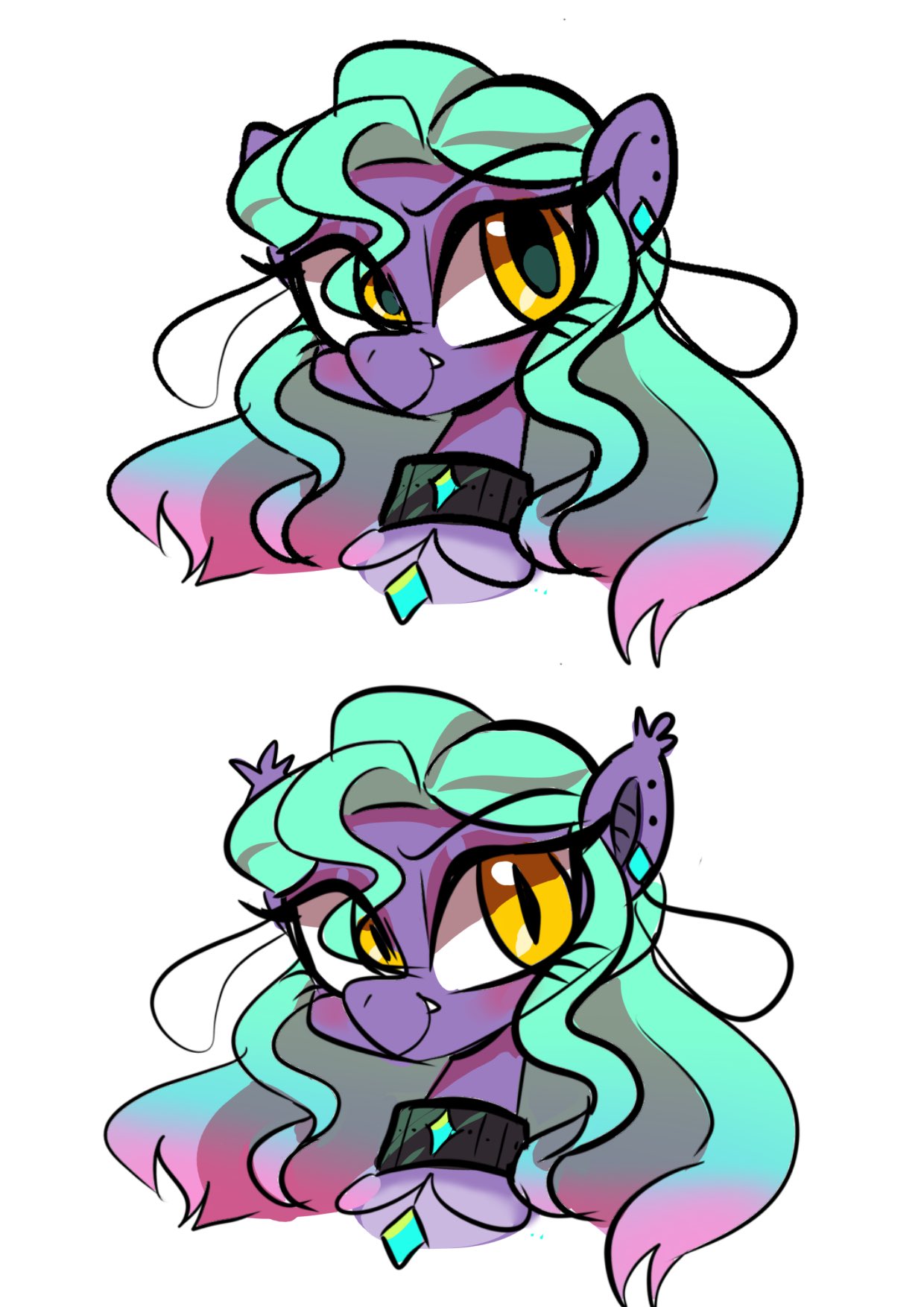 #3510991 - safe, artist:jully-park, oc, oc:ella evans, bat pony, pegasus, pony, bust, portrait ...