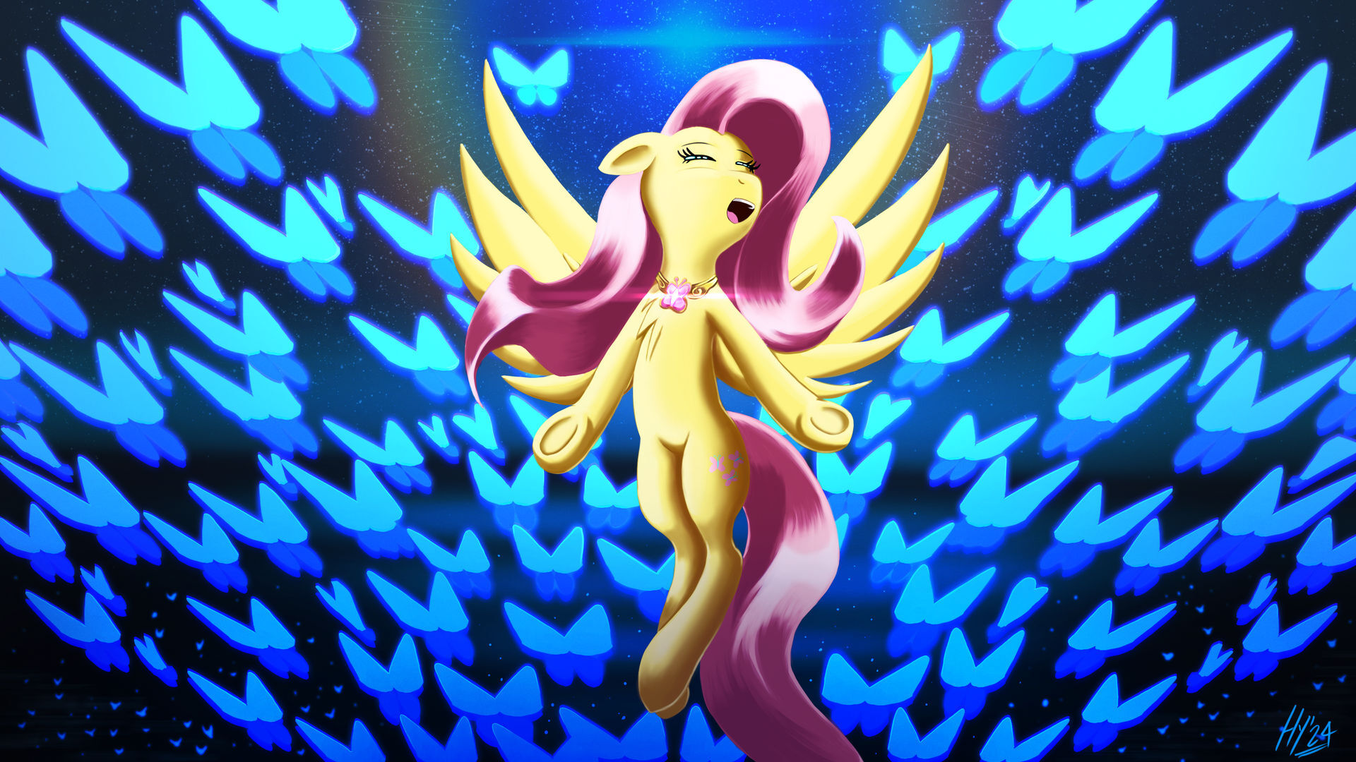 #3514375 - safe, artist:jphyperx, fluttershy, butterfly, pegasus, pony ...