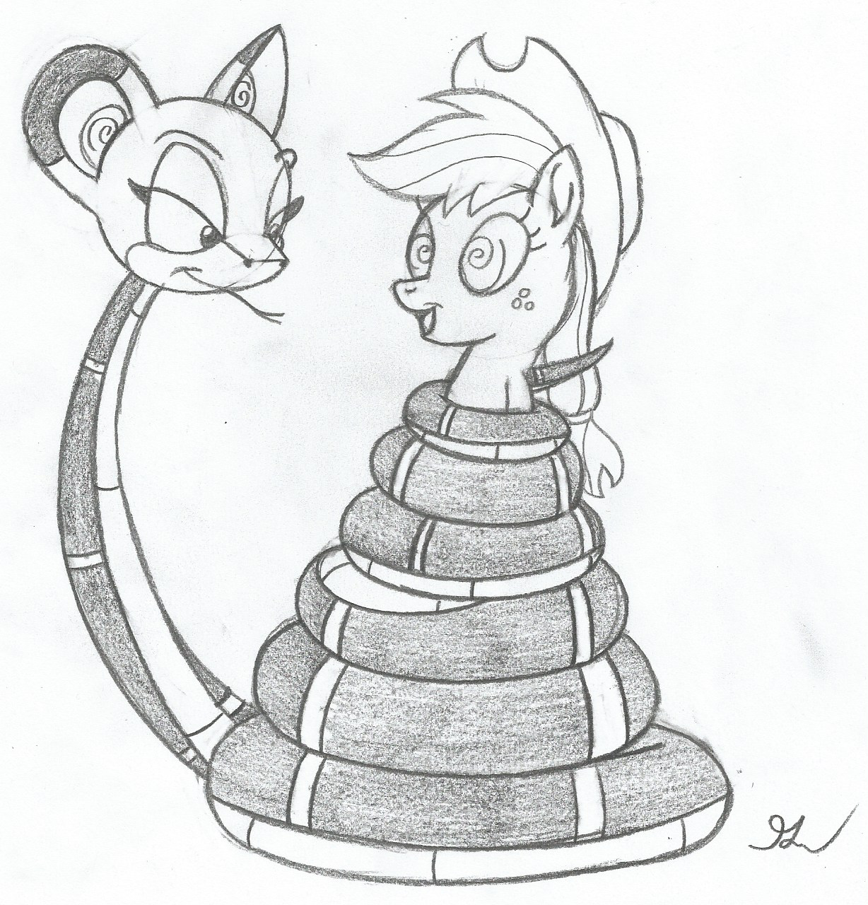 #3516561 - safe, artist:lol20, applejack, oc, oc:coral the cobra, cobra ...