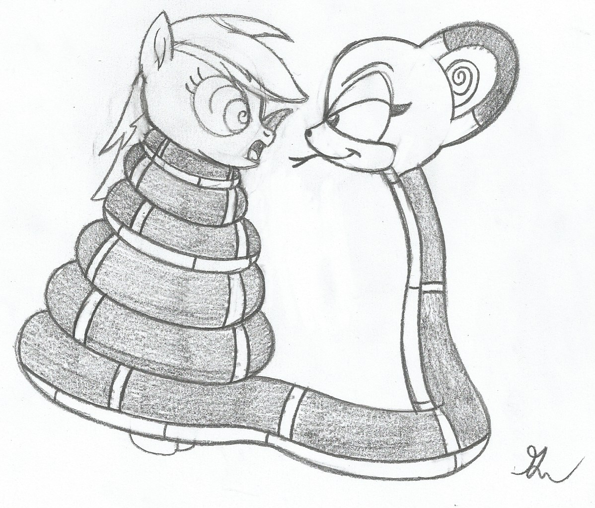 #3516562 - safe, artist:lol20, rainbow dash, oc, oc:coral the cobra ...