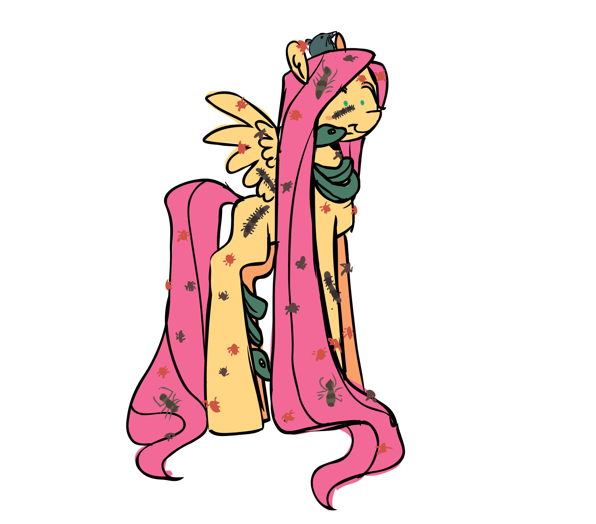 #3517061 - safe, artist:crasysam0, fluttershy, insect, pegasus, pony ...