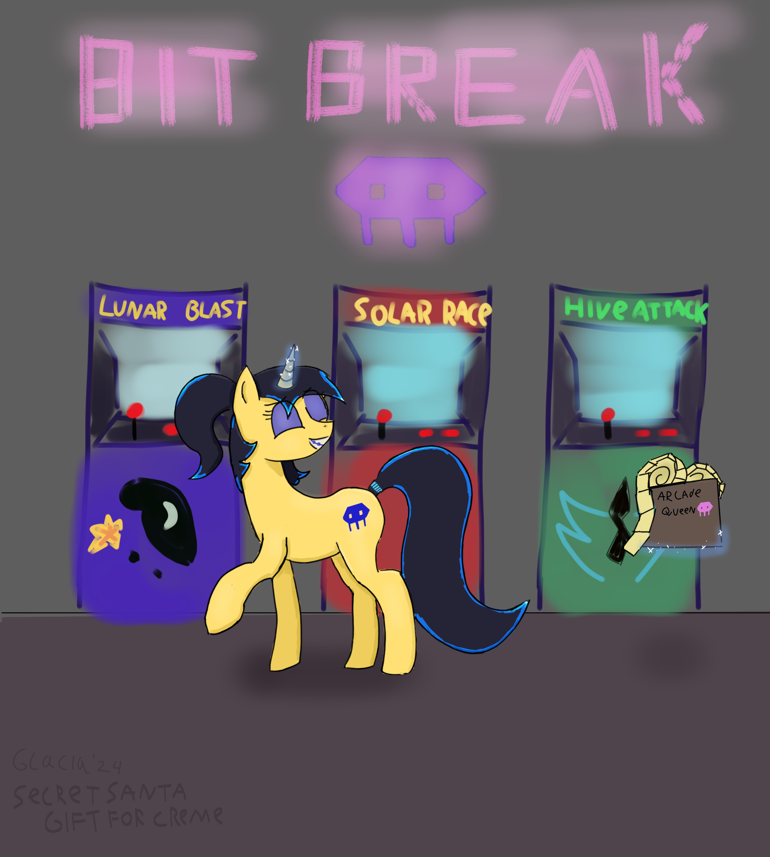 #3518008 - safe, artist:glacialfeather, oc, oc:bit break, pony, unicorn, g4, arcade, braces ...