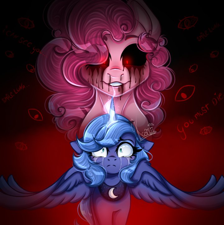 #3501322 - semi-grimdark, artist:kayomii, pinkie pie, princess luna, alicorn, earth pony, pony ...