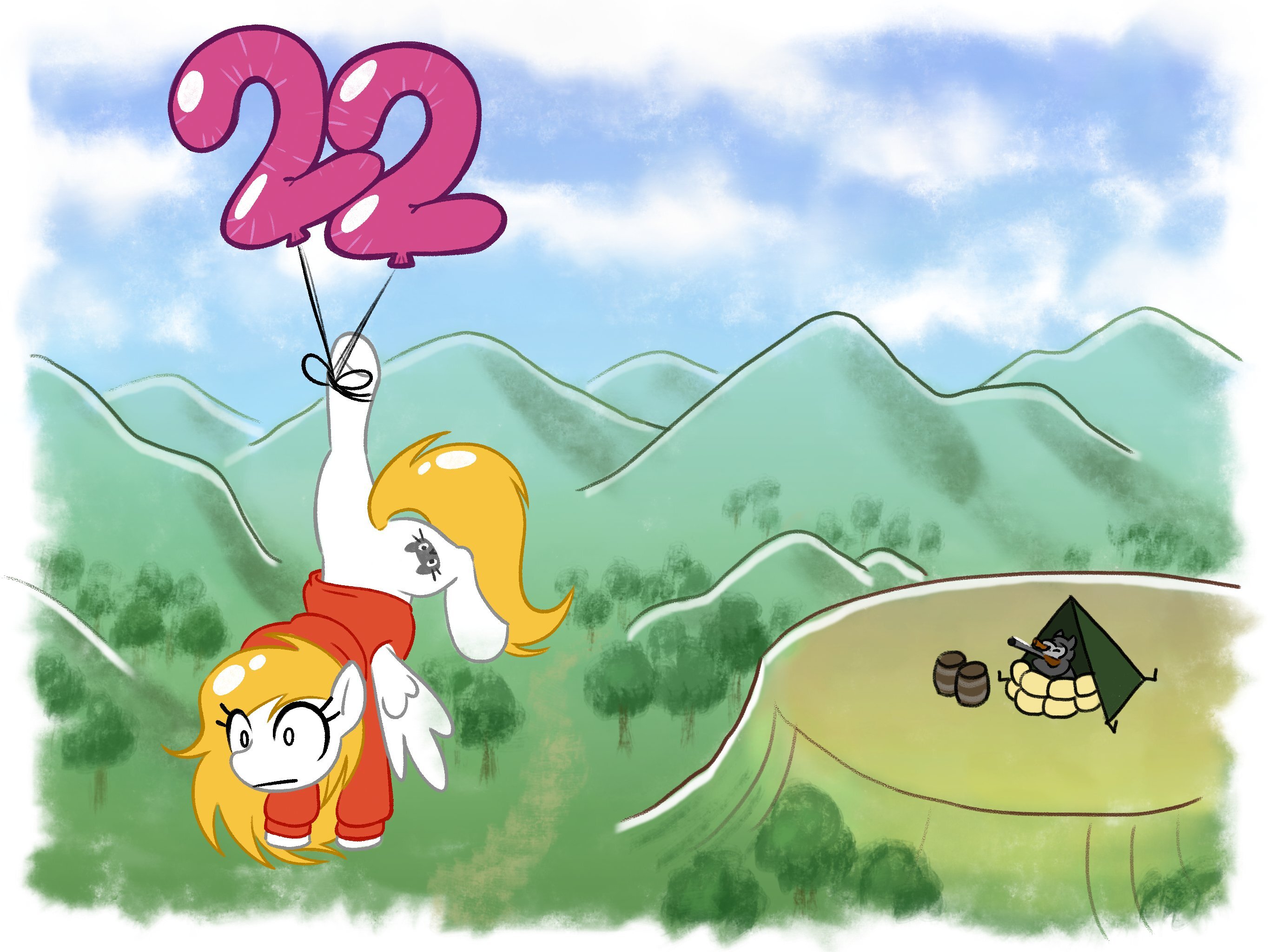 #3300471 - safe, artist:notfocks, oc, oc:fox, pegasus, pony, balloon ...