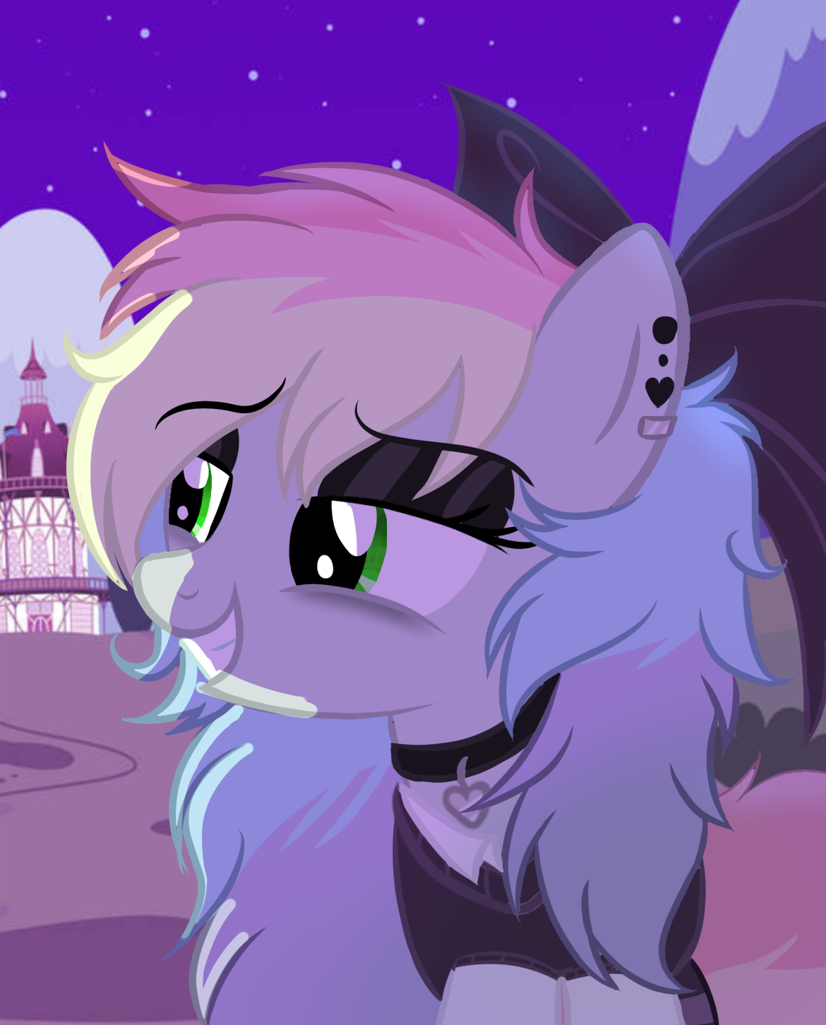 #3304061 - safe, artist:blazypazy, oc, oc only, oc:blazey sketch, pegasus, goth, night ...