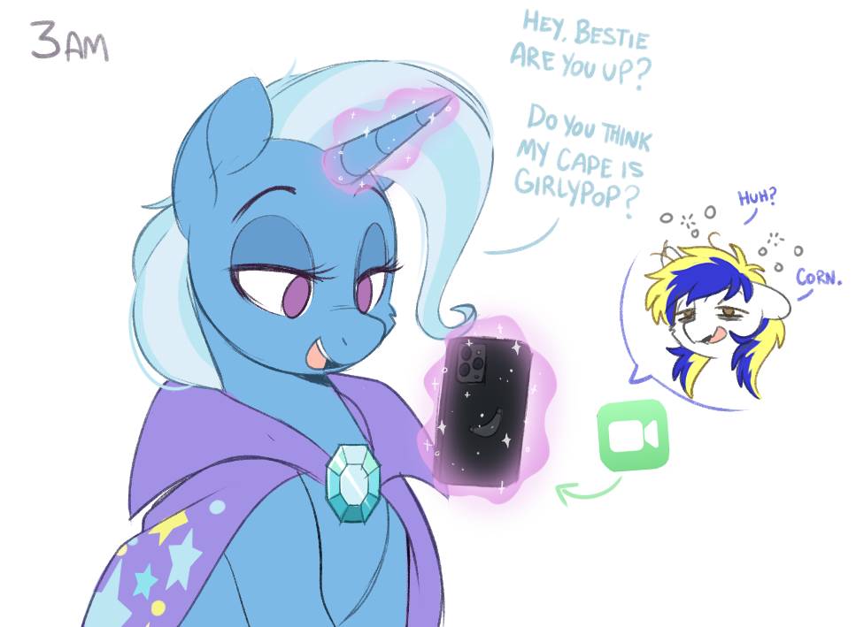 #3304183 - safe, artist:higglytownhero, trixie, oc, oc:juby skylines, pony, unicorn, g4, bags ...