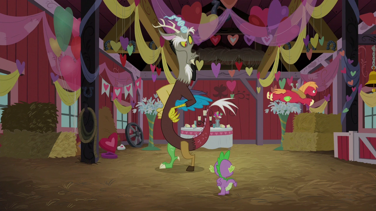 #3296731 - safe, screencap, big macintosh, discord, spike, draconequus ...