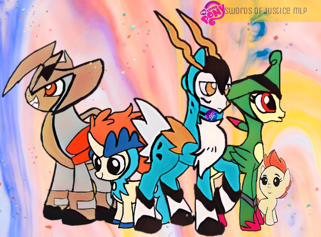 #3321488 - safe, artist:athosunicorn, cobalion, keldeo, ponyta, terrakion, virizion, base used ...