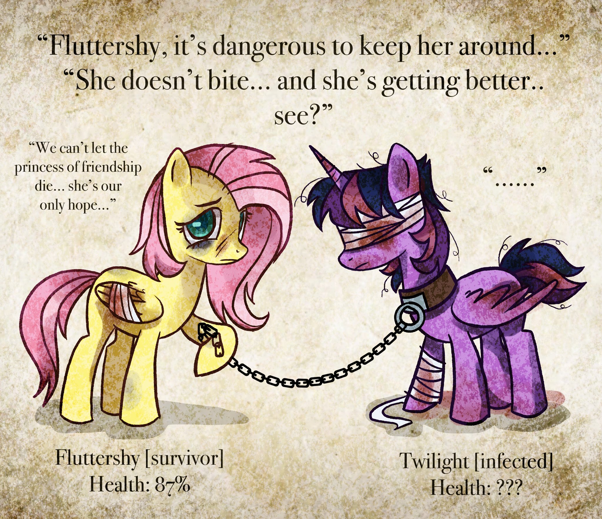 #3324488 - semi-grimdark, artist:izzzyzzz, fluttershy, twilight sparkle ...