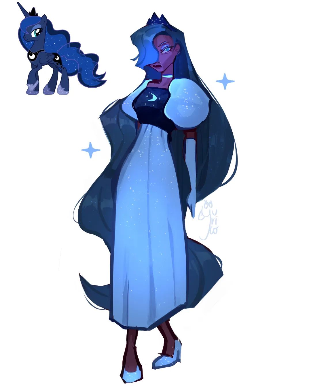 #3330032 - safe, artist:yurico, princess luna, human, g4, clothes, dark ...