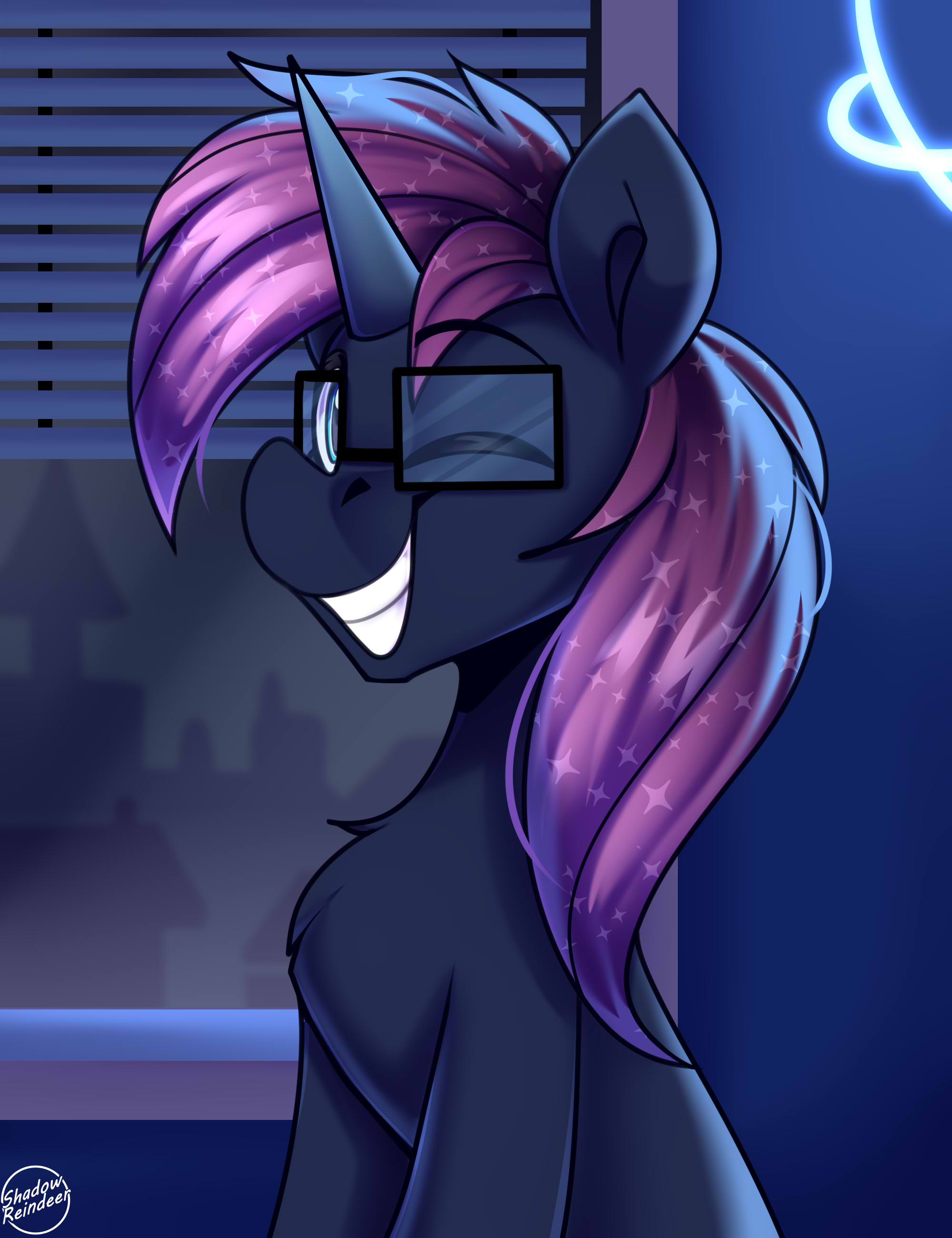 #3315709 - safe, artist:shadowreindeer, oc, oc only, oc:osiris eclipse, unicorn, bust, horn ...