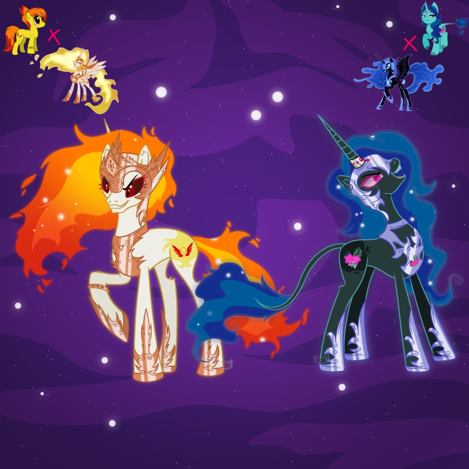 #3318701 - safe, artist:artsypaws, derpibooru exclusive, daybreaker, nightmare moon, oc, oc ...