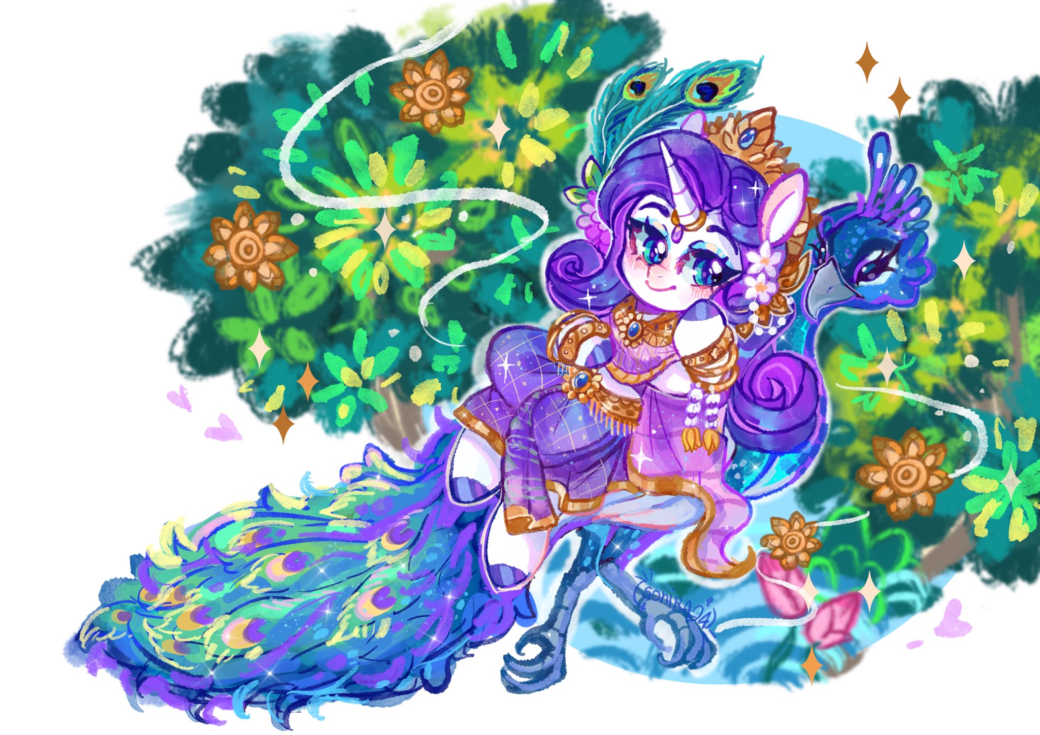 #3342662 - safe, artist:sonira24, rarity, bird, peacock, pony, unicorn ...