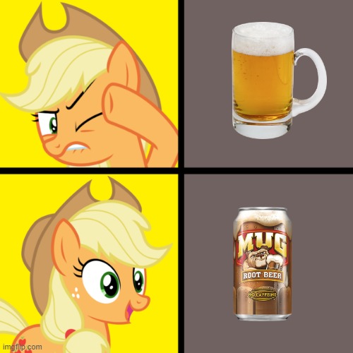 #3346578 - safe, applejack, earth pony, g4, beer mug, drink, hotline bling, imgflip, meme, mug ...