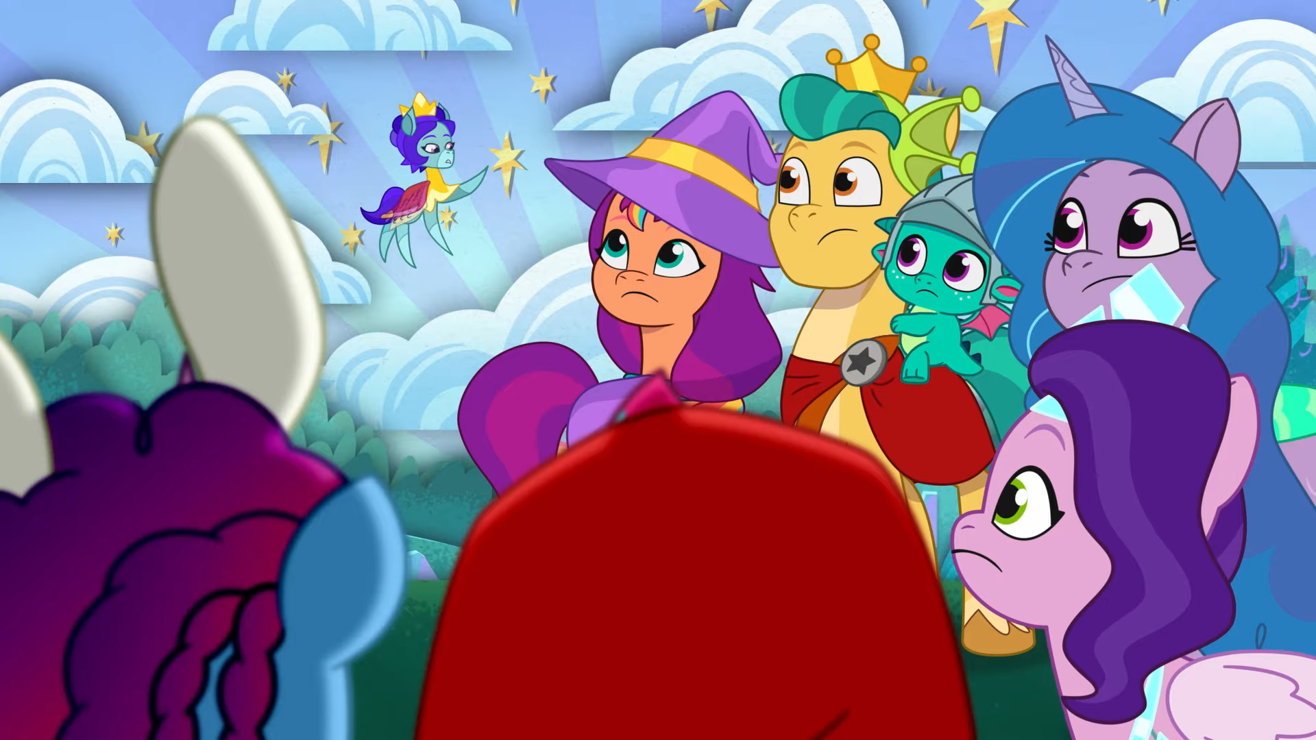 #3347307 - safe, screencap, book fairy, hitch trailblazer, izzy moonbow, misty brightdawn, pipp ...