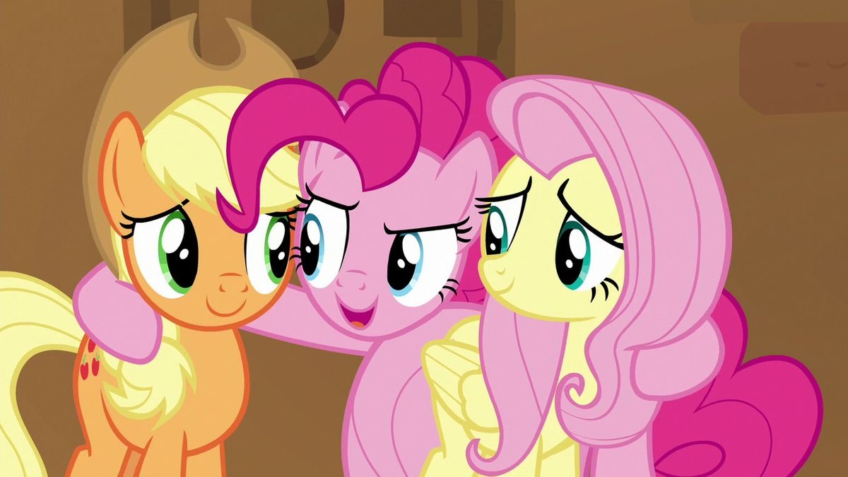 #3348529 - safe, screencap, applejack, fluttershy, pinkie pie, earth ...