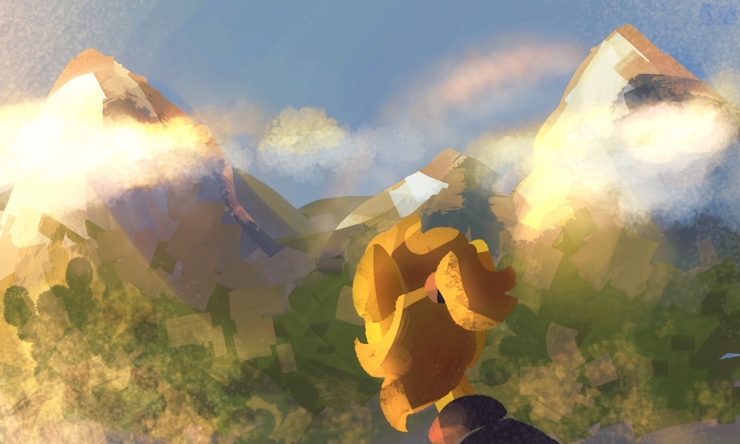 #3351578 - safe, artist:kingdom, pony, mountain, outdoors, rear view ...