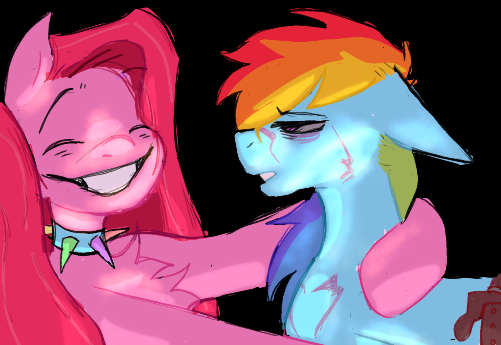 #3354766 - semi-grimdark, artist:notpersonthing, pinkie pie, rainbow dash, earth pony, pegasus ...