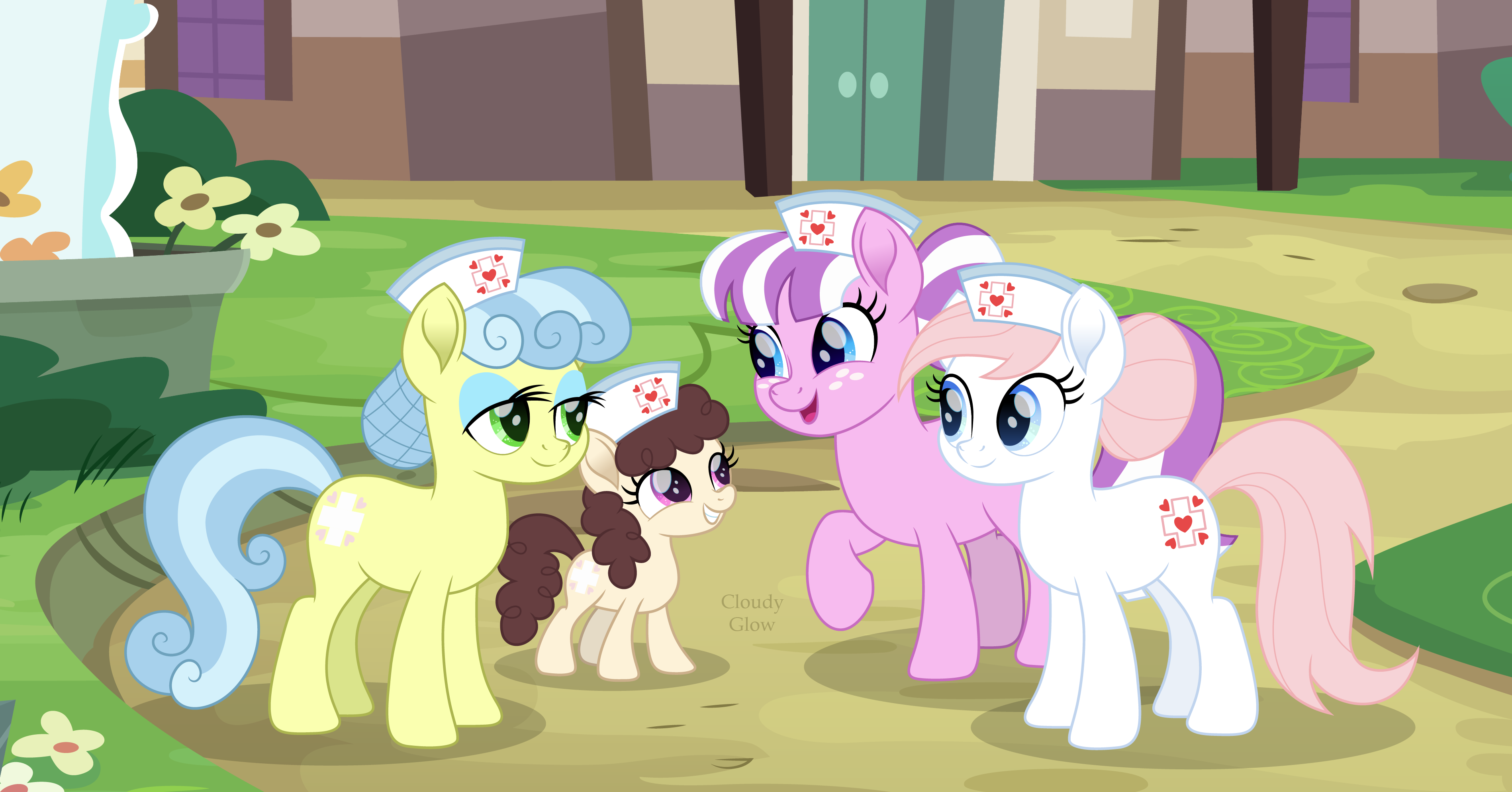 #3336935 - safe, artist:cloudy glow, nurse coldheart, nurse redheart, nurse snowheart, nurse ...