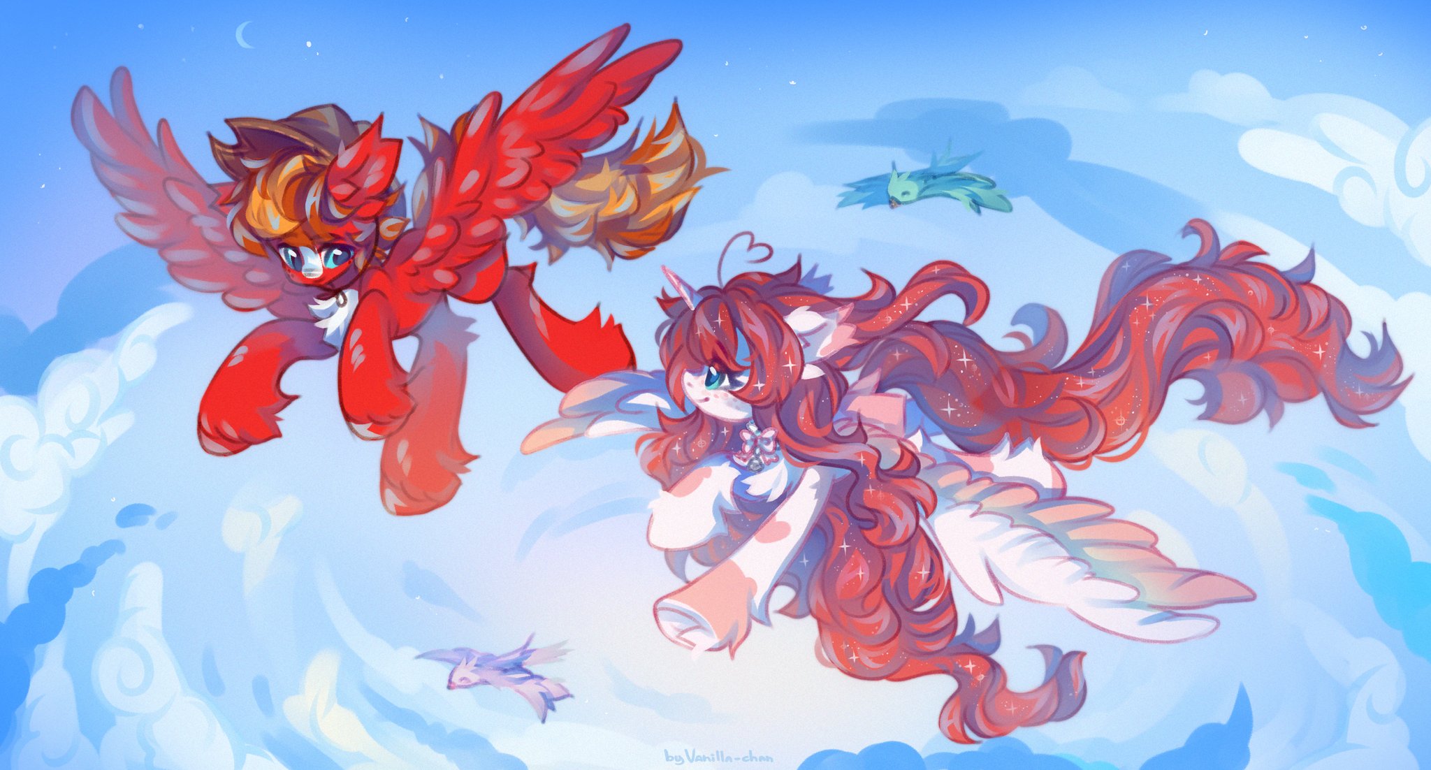 #3363963 - safe, artist:vanilla-chan, oc, oc only, alicorn, bird, pegasus, pony, alicorn oc ...